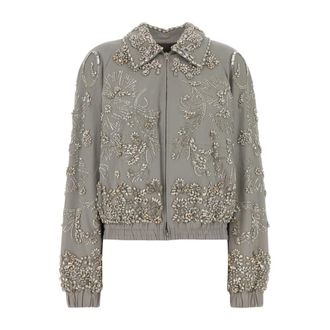 Dries Van Noten Femme, Vestes, Gris, Taille: 38 FR Veste Vinnia en coton rehauss&eacute; dembellissements