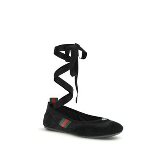 Gucci Womens Black Fabric Ballet Flats