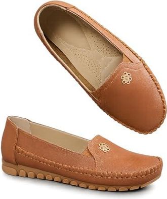 Generic Chaussures orthop&eacute;diques en cuir pour femme, semelle souple, mocassins l&eacute;gers et antid&eacute;rapants pour la conduite et le travail, marron, 39.5 EU