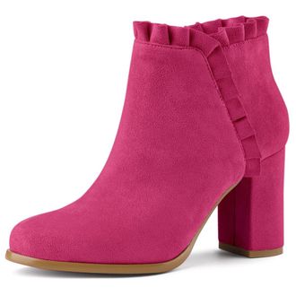Allegra K Damen Stiefeletten mit R&uuml;schen und Blockabsatz, hot pink, 37 EU