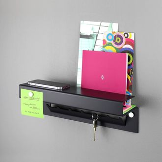 Enjoy Design Hello | Design Schlüsselbrett, Regal, Brief-Ablage, Magnet-Pinnwand, 7 Haken, inkl. Magnete, Stahl pulverbeschichtet (Anthrazit)