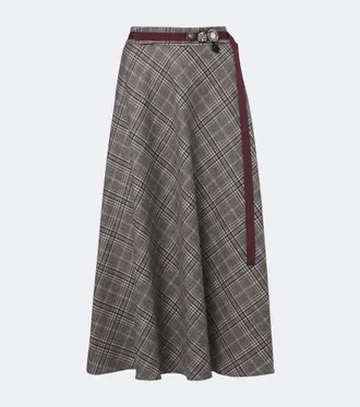 Max Mara Jupe midi en laine vierge &agrave; carreaux