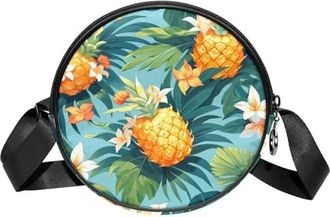 Generic Sac &agrave; bandouli&egrave;re rond rond pour femme, motif ananas tropical, avec fermeture &eacute;clair, bretelles r&eacute;glables, style d&eacute;contract&eacute;
