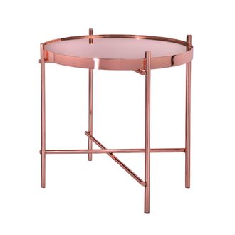 WOMO-DESIGN Beistelltisch &Oslash;43x45 cm Unikat in Kupfer aus Metall und Glas, Design Wohnzimmertisch mit Glasplatte und Metallgestell, Runder Couchtisch, Moderner Gla