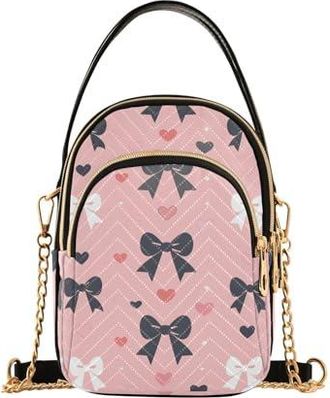 Mnsruu Sac à bandoulière pour femme avec noeud noir, coeur rose, sac à main, petit sac à bandoulière avec sangle réglable