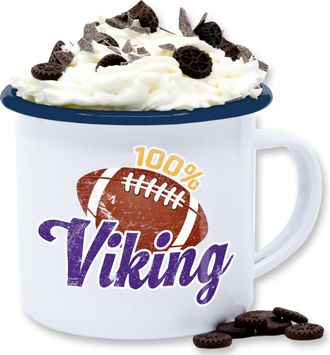 Shirtracer Emaille Tasse Blechtasse - Deko Hobby Geschenk - 100% Viking - 300 ml - Weiß Blau - vikings tassen football emalietassen american minnesota