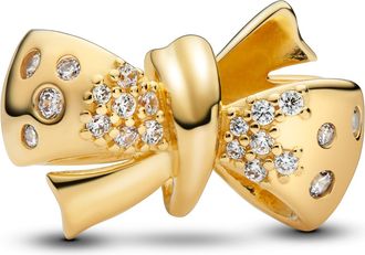 Pandora Pandora Moments Funkelndes Schleifen Charm aus Sterling Silber mit vergoldeter Metalllegierung und Zirkonia, Kompatibel Moments Armbänder, 763442C01