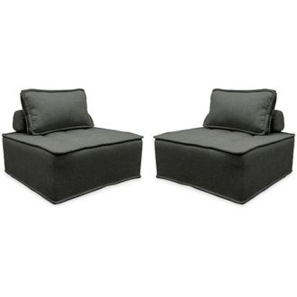 Sweeek Sweeek - 2er Set modulierbare Sessel ohne Armlehne, kapitoniert, Stoff, Grau