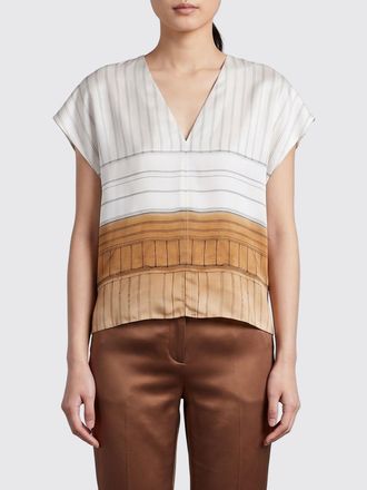 Alysi Blouse ray&eacute;e en pure soie avec col en V et manches courtes