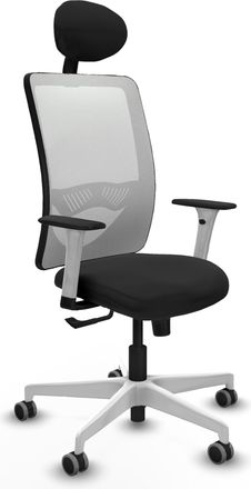 Piqueras y Crespo B&uuml;rostuhl Zulema aus schwarzem Kunstleder, mit wei&szlig;en und schwarzen Armlehnen, h&ouml;henverstellbare Lendenwirbelst&uuml;tze und festes Kopfteil, ausgestattet 