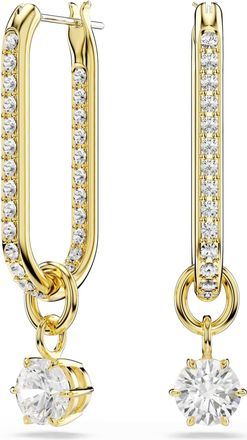 Swarovski Constella Drop-Ohrhänger, Vergoldete Kreolen mit Schimmerndem Pavé und Einem Schwingenden Swarovski Zirkonia im Rundschliff in Krappenfassung, Größe: 