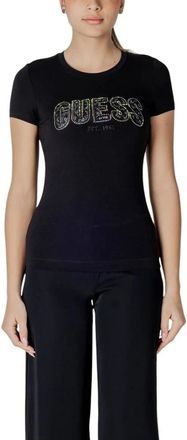 Guess CN SS Logo Lace Tee - - Tops - Damen - Schwarzk - S
