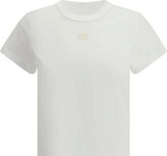 Alexander Wang Femme, Tops, Blanc, Taille: 40 FR T-shirt à col rond côtelé avec logo en relief