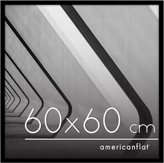 Americanflat Bilderrahmen 60x60 cm aus Kunststoff - schmaler Bilderrahmen quadratisch 60x60 cm mit Plexi-Scheibe - Fotorahmen mit integrierter Aufh&auml;ngung f&uuml;r Wandm