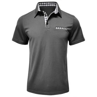 Generic Polo pour homme d&eacute;contract&eacute; avec blocs de couleurs pour homme, manches courtes, t-shirt polyvalent pour la mode estivale, gris, XXL