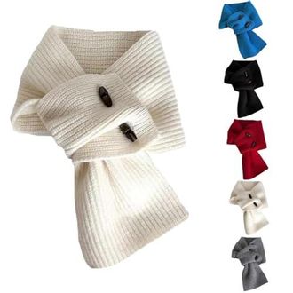 Generic Écharpe dhiver chaude pour femme avec boutons en bois tricoté, épais, doux, confortable, couleur unie pour porter une écharpe, ecru, M