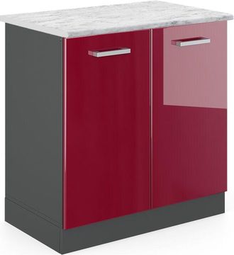 Vicco Meuble bas sous-évier R-Line, Rouge bordeaux Haute brillance, 80 cm pt Marbre Vicco