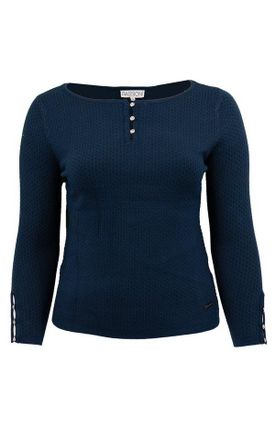 Passioni Strickpullover in Marineblau aus strukturiertem Strick mit Knopfdetail