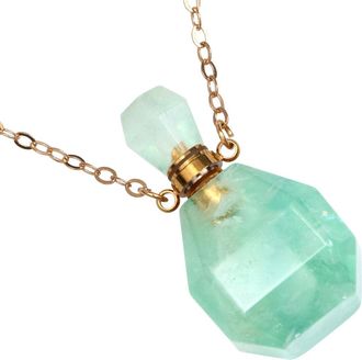 BESPORTBLE Nat&uuml;rlicher Fluorit Wishing Bottle Anh&auml;nger Mini Kristall Parf&uuml;mflasche mit Metallkette Aromatherapie Schmuck f&uuml;r Damen Praktisches Leichtes Dicht Sch