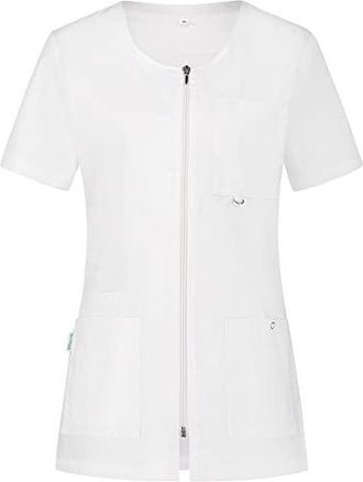 B-Well Stella Blouse Médicale Esthéticienne Professionnelle Infirmière Manches Courtes Col V Fermeture Éclair 4 Poches