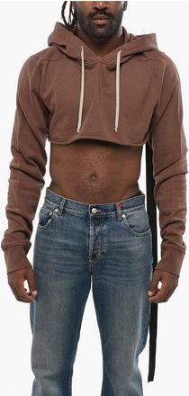 Rick Owens DRKSHDW Brushed Cotton Cropped Hoodie with Logoed Detail size M