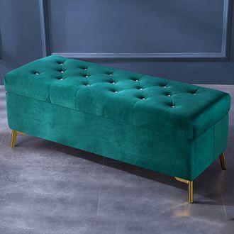 Generic Luxuriöse Samt-Sitzbank Mit Kristallknöpfen - Fußhocker Am Bettende for Wohnzimmer Und Schlafzimmer (60-100 cm)(Green,100x42x45cm)