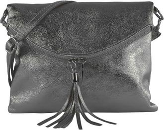 modamoda.de T07L/T139L Petit sac à bandoulière en cuir pour femme 2 modèles Fabriqué à la main en Italie, T139l anthracite métallisé, s