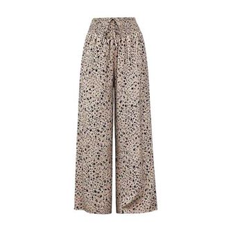 Generic Plus Size 1XL-5XL Women Floral Print Wide Leg Pants Female Casual Elegant Drawstring Taille Haute Loose Long Pants, kaki, 4XL Grande taille