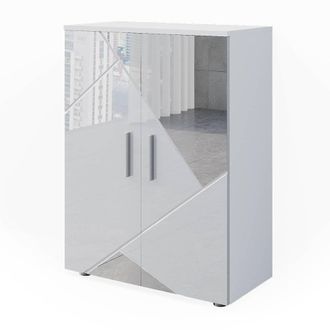 Vicco Midischrank Weiß Hochglanz mit Einsätzen Irma 60x81x30 cm - Badezimmermöbel, Zwei Türen bieten verdeckten Stauraum für Pflegeprodukte & Handtücher