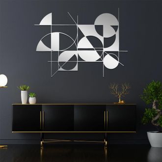 Generic Metall-Wandkunst, geometrisches Dekor, Linienkunst-Dekor, modernes geometrisches Schlafzimmer (Silber, 53x39/135x100cm)