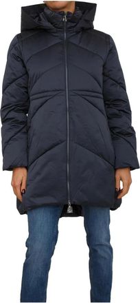 Nenette Femme, Vestes, Bleu, Taille: 44 FR Piumino Lungo Cappuccio Tessuto Raso