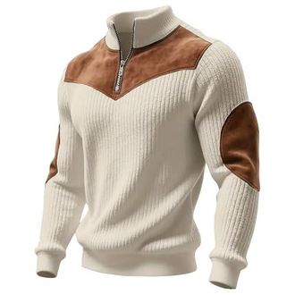 Generic Sweat-shirt sans capuche pour homme - Manches longues - Coupe droite - Avec fermeture &eacute;clair 1/4 - Confortable - T-shirt de sport - Coudes - Patchs en