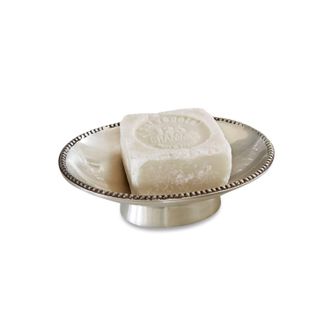 Loberon Seifenschale Michaelson, Elegantes Vintage-Design, Rand mit feiner Prägung, Seifenhalter, Badzubehör, Bad-Accessoire, Messing, antiksilber