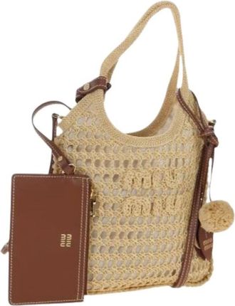 Miu Miu Sac Main Pre-owned en Raffia - Femme - Pre-owned - Beige - Taille: ONE Size