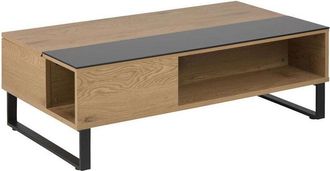 ebuy24 Ebuy24 - Allan Table basse relevable avec espace de rangement, plaqué chêne et verre noir