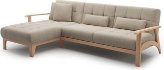 Cavadore Cavadore Ecksofa Billan / Schlafsofa im skandinavischen Design mit Longchair, Bett und massivem Holzgestell in Buche / 264 x 88 x 183 / Flachgewebe, B