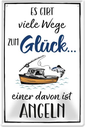 Generic Blechschild Es gibt viele Wege zum Glück Angeln 20x30cm Geschenk Lustige Sprüche Feier Vintage Retro Geburtstag Deko Party Überraschung Fan Angeln Fis