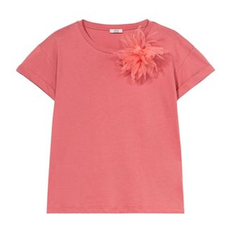 Oltre Femme, Tops, Rose, Taille: 44 FR T-shirt avec broche en forme de fleur