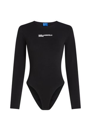 Karl Lagerfeld Womens, Long Sleeve Bodysuit Crew Neck, Bodycon Fit, Black, XL