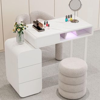 Generic Manicure Table Station Professional Nail Tech Desk Modern with 4 Drawers, for Home Beauty Salon and Spa Works(Style 2)