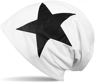 styleBREAKER Chapeau de Bonnet Classique avec imprim&eacute; &eacute;toiles, Beanie, Unisexe 04024038, Couleur:Blanc-Noir