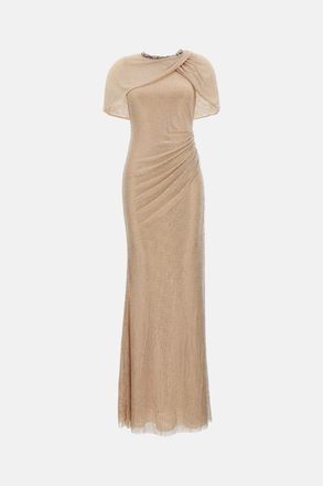 Self Portrait Femme, Robes, Beige, Taille: 36 FR Rhinestone Drape Maxi Dress