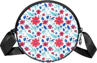 Generic Sac &agrave; bandouli&egrave;re rond pour femme, petit sac &agrave; bandouli&egrave;re &agrave; motif floral avec fermeture &eacute;clair, bretelles r&eacute;glables, sac &agrave; main rond d&eacute;contract&eacute; pour