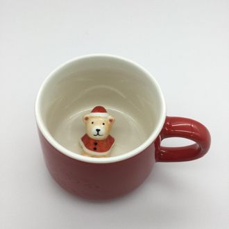 Cristalica Tasse mit Figur, Keramik Becher mit Henkel, Rot/Wei&szlig; (B&auml;r)