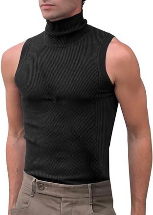 Generic DENGJIAMY Chemises &agrave; col roul&eacute; sans manches pour homme - Col uni - Tendance - D&eacute;bardeur c&ocirc;tel&eacute; pour homme, Noir, M