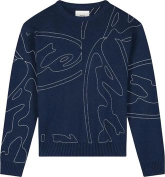 Arte Homme, Pulls, Bleu, Taille: M Allover Circle Logo Knit