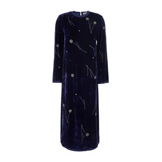 Forte_Forte Fleurs DOrient Samt Midi Kleid - - Dresses - Damen - Blau - M