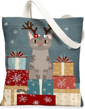 Generic Sacs fourre-tout en toile motif chat mignon de vacances, sacs de courses r&eacute;utilisables, amusants, festifs, l&eacute;gers et lavables en toile pour le rangeme