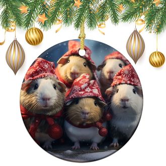 Generic Weihnachtsdeko Meerschweinchen Mit Weihnachtsm&uuml;tzen, Entz&uuml;ckendes Tier, Aquarell, Meerschweinchen Bunte Baumschmuck Personalisierter Anh&auml;nger F&uuml;r Zuha