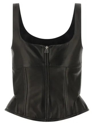 Ermanno Scervino Womens Black Lamb Leather Tank Tops